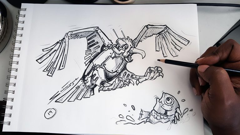 Concept Robo Fishing Eagle Drawing | The Art of Solomon W. Jagwe