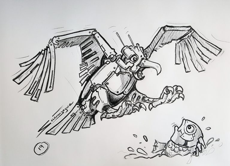 Concept Robo Fishing Eagle Drawing | The Art of Solomon W. Jagwe